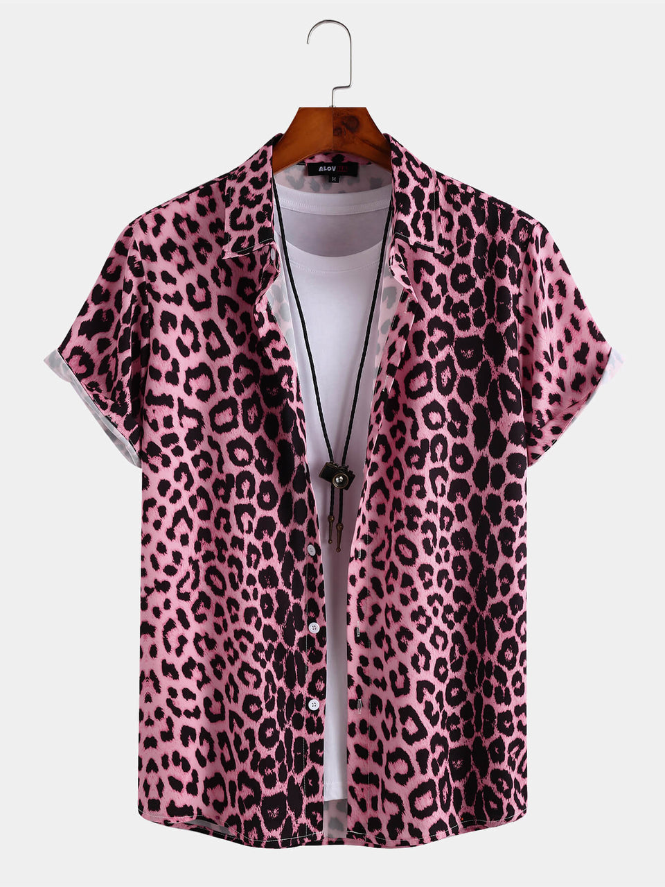 Mens Wild Leopard Print Short Sleeve Button Up Collared Shirt – Alovha