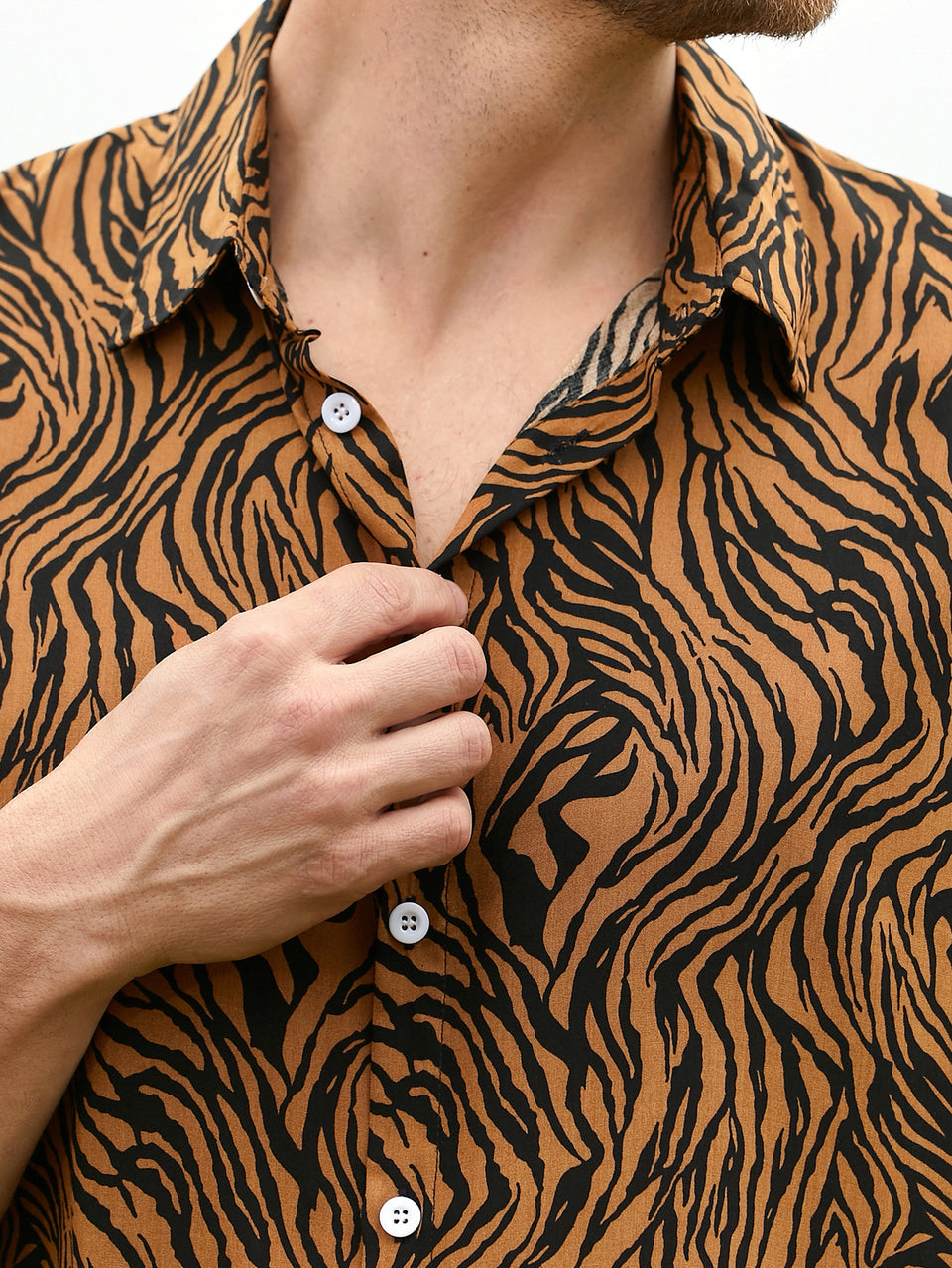 Mens Zebra Print Short Sleeve Button Up Shirt – Alovha