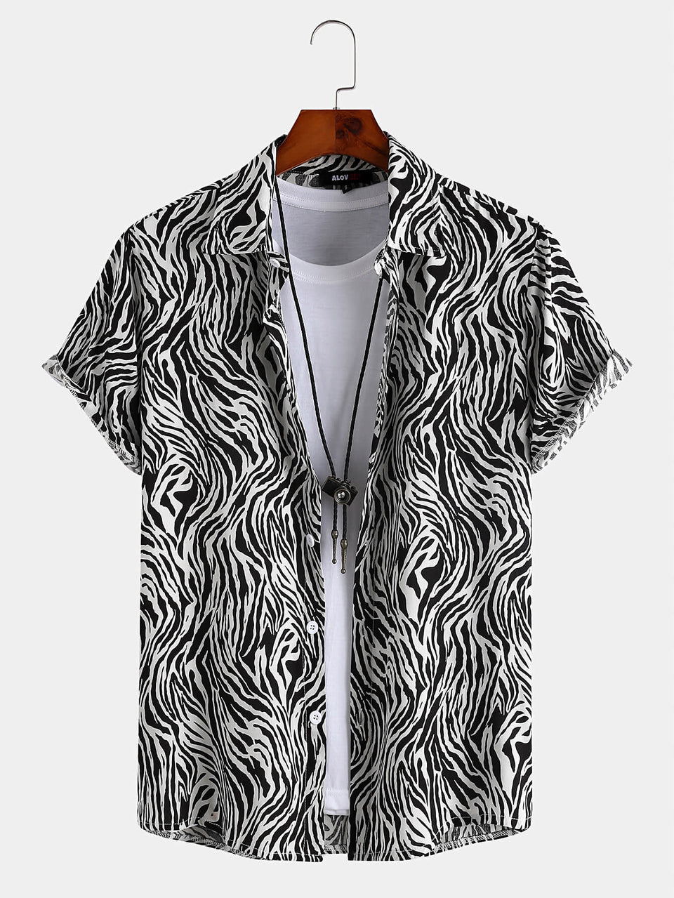 Mens Zebra Print Short Sleeve Button Up Shirt – Alovha