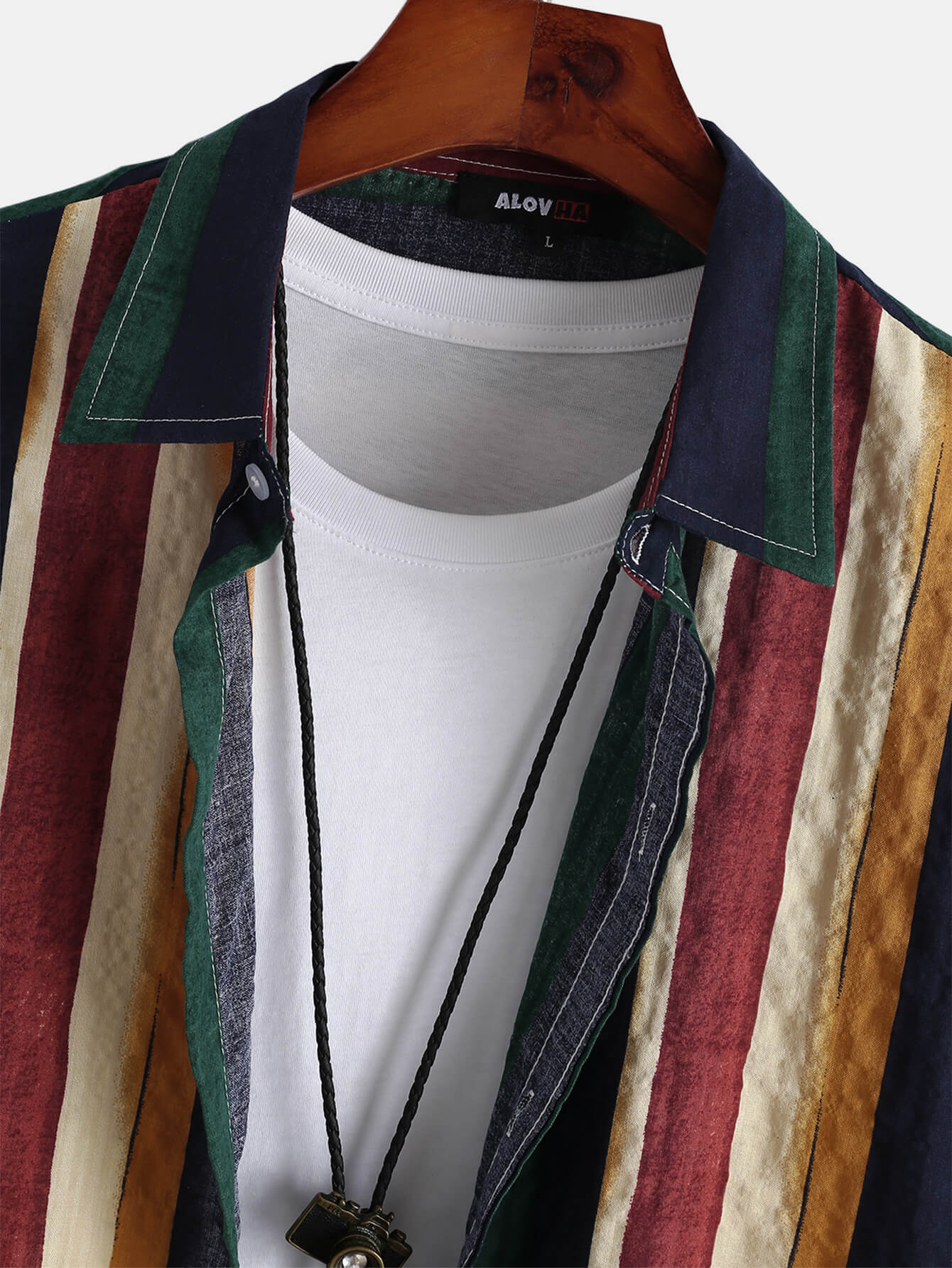 Mens Vintage Striped Short Sleeve Button Up Collared Retro Shirt (Brea ...